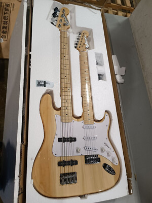 Custom Double Neck Strat Electric Guitar and Bass 6+4 String Natural US ...