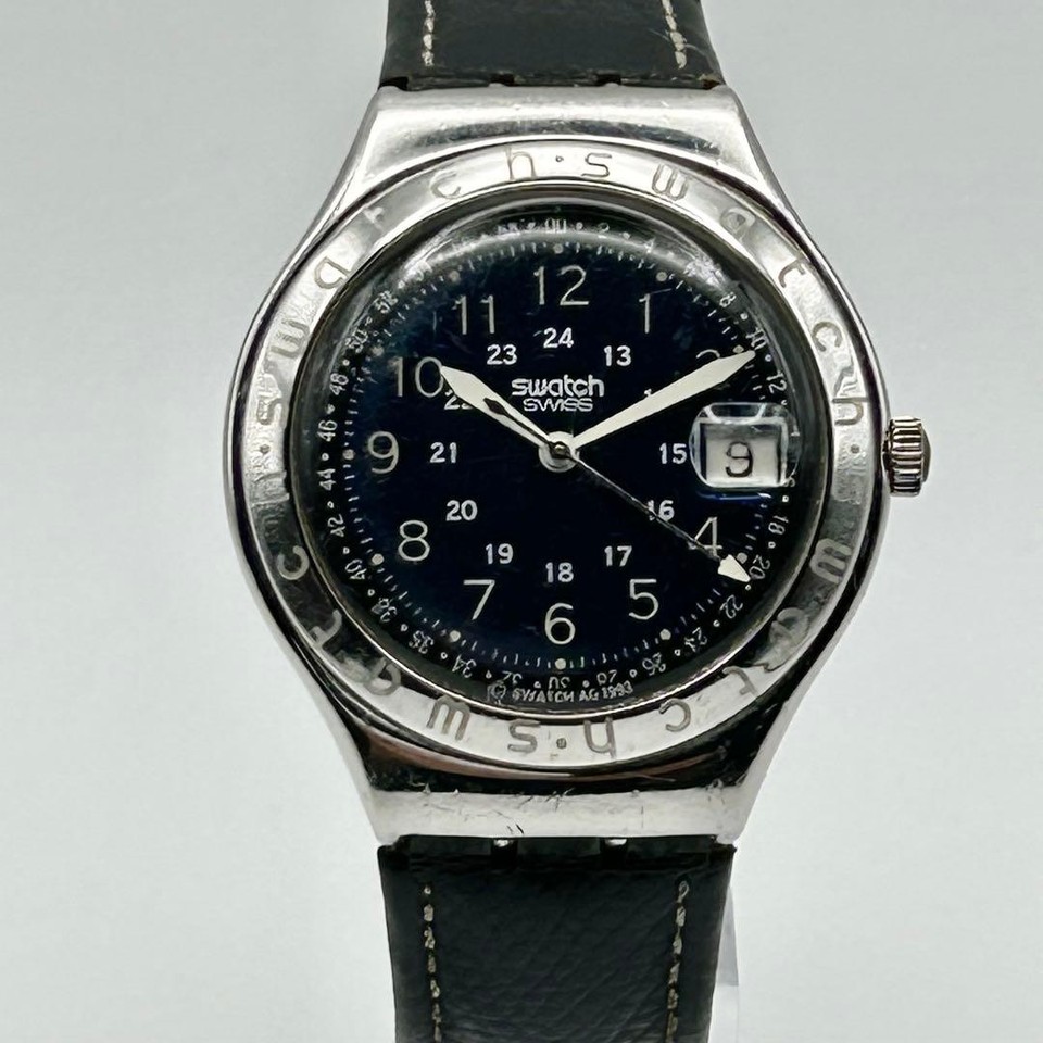 Swatch Irony AG1993 Watch Quartz Analog Navy Dial Black Band Steel Case ...