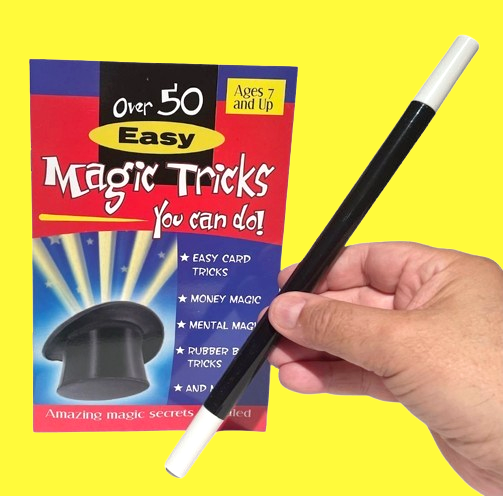 OVER 50 EASY MAGIC TRICKS BOOK + 10” MAGICIANS WAND Beginner Booklet ...