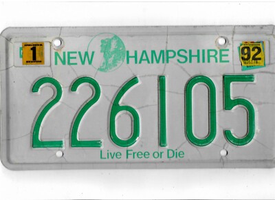 NEW HAMPSHIRE passenger 1992 license plate "226105" | eBay