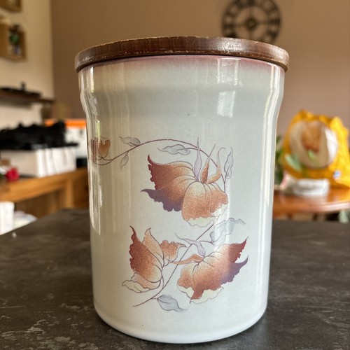 Denby Storage Jar Canister Wood Lid Large Ht 6.75” Stoneware Floral VGC ...