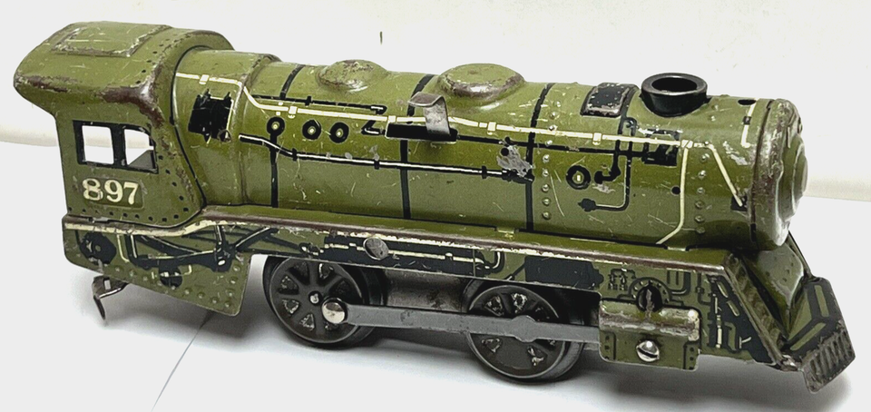 VINTAGE MARX 897 TRAIN LITHOGRAPH ARMY WIND-UP, BELL RINGING LOCOMOTIVE ...