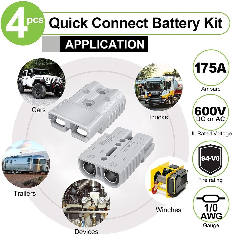 175A 1/0 Gauge Battery Quick Connector Jumper Cable Plug Connect ...
