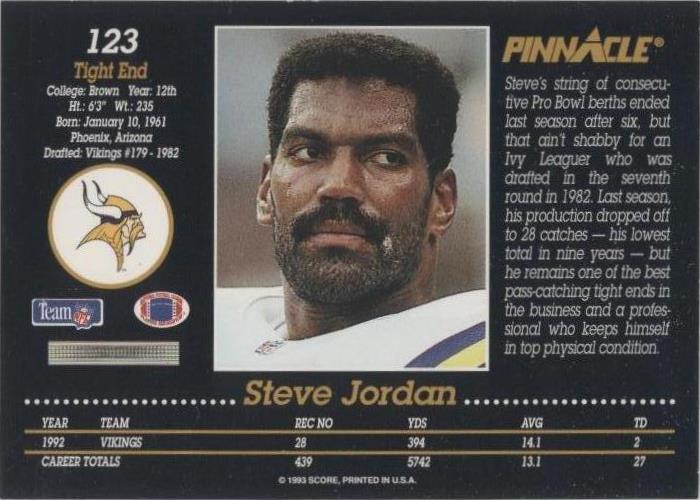 1993 Pinnacle Steve Jordan #123 for sale | eBay