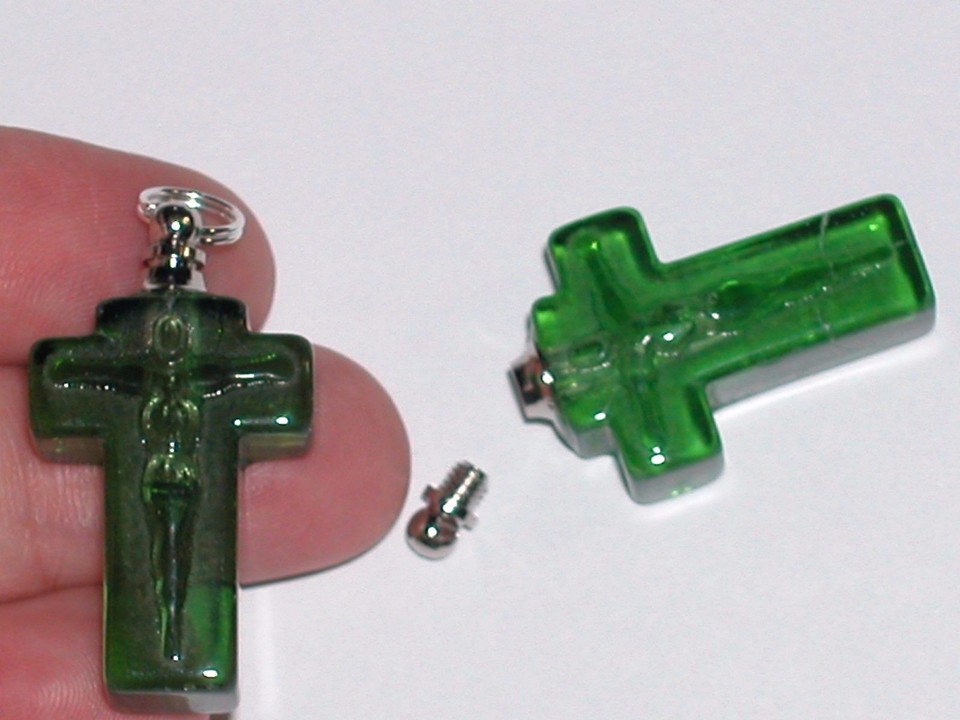 1 Glass religious Cross vial necklace mini pendant small bottle Screw ...