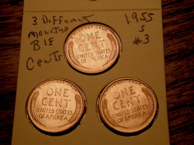 3 Different 1955-S Monster BIE Cent Errors Gem BU Unc. Red Lincoln ...