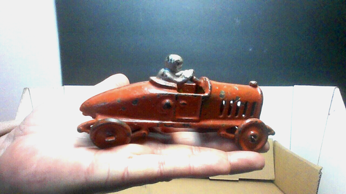 antique ARCADE 5 IN. CAST IRON RACE CAR NICKEL DRIVER repainted red ...