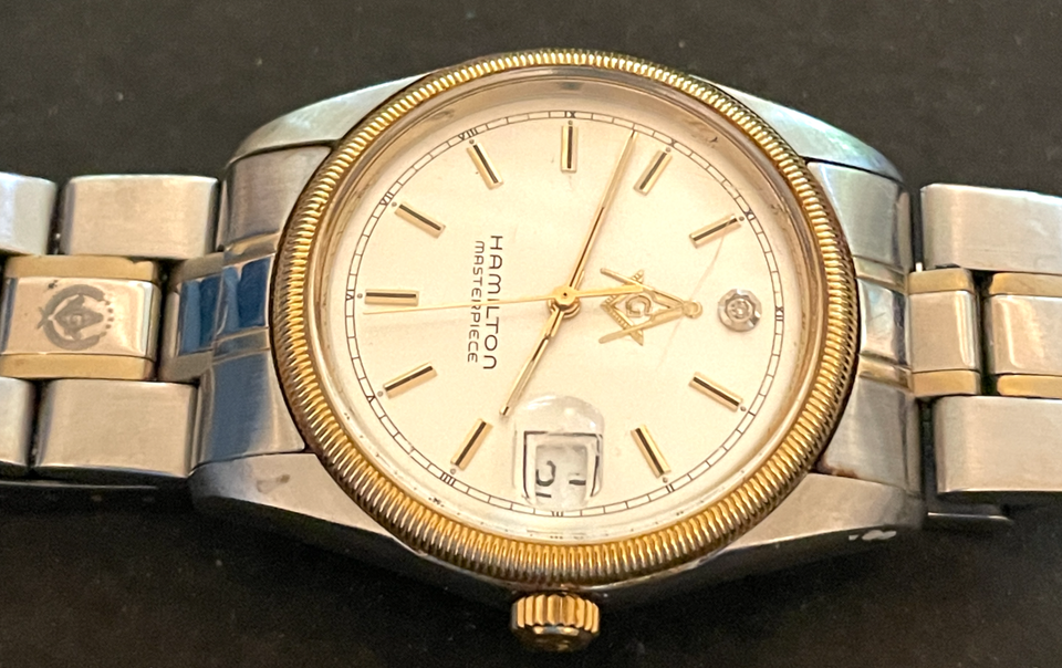 Hamilton Masterpiece 8482 Freemason Masonic Mens Watch Two Tone Diamond ...