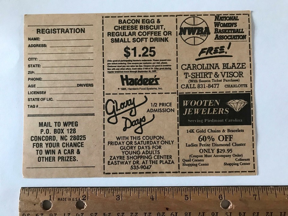 1986 WPEG FM 98 Charlotte NC vtg Disco Radio Station vtg promo decal ...