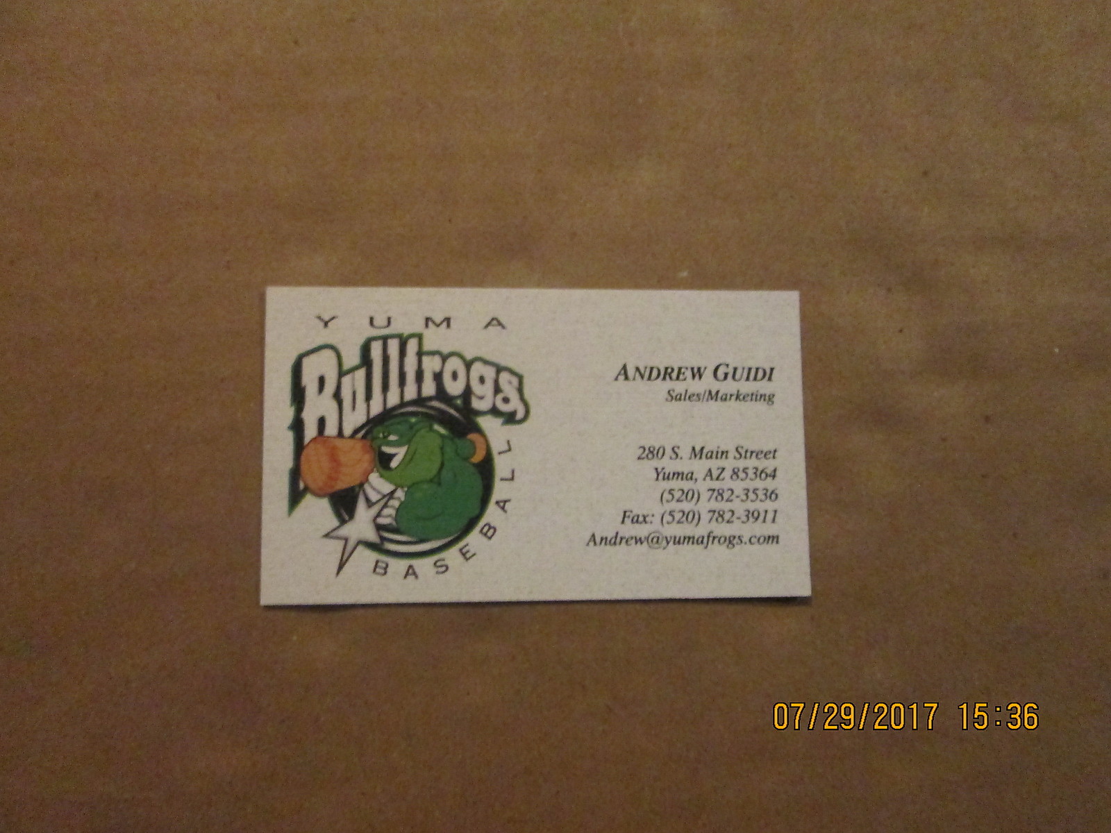 Yuma Bullfrogs Baseball Sales Marketing Logo Baseball Business Card | eBay