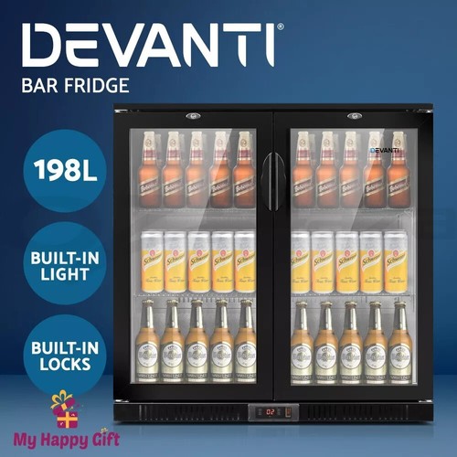 Devanti 198L Bar Fridge Dual Glass Door Mini Freezer Refrigerator w ...