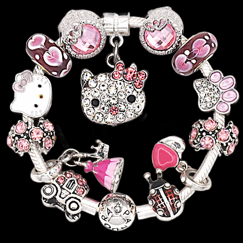 Pandora Bracelet with HELLO KITTY Crystal Dangle Pink Kitty Themed ...