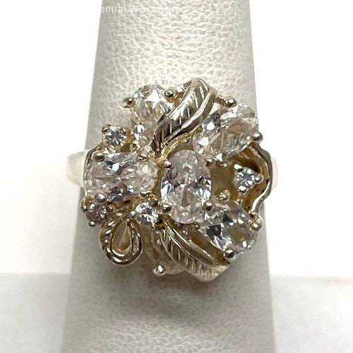 Sterling Silver Cubic Zirconia Fancy Cocktail Ring Sz 7, 7.06g | eBay