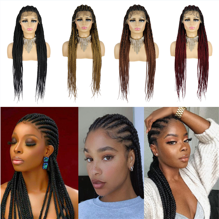 Afro Wigs Full Lace Front Braided Wigs for Black Women Glueless Long ...