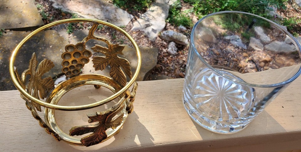 VTG Menagerie Eden Ice Bucket Brass Stand Grape Motif + Cut Glass NEW ...
