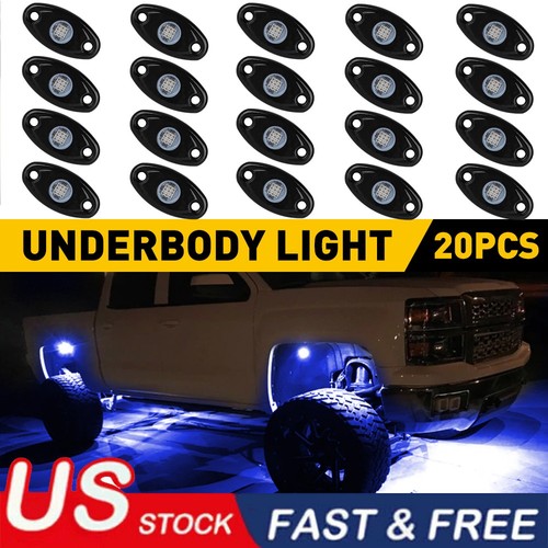 Blue LED Rock Lights For Jeep Off-Road Truck UTV ATV 20pcs Underbody ...