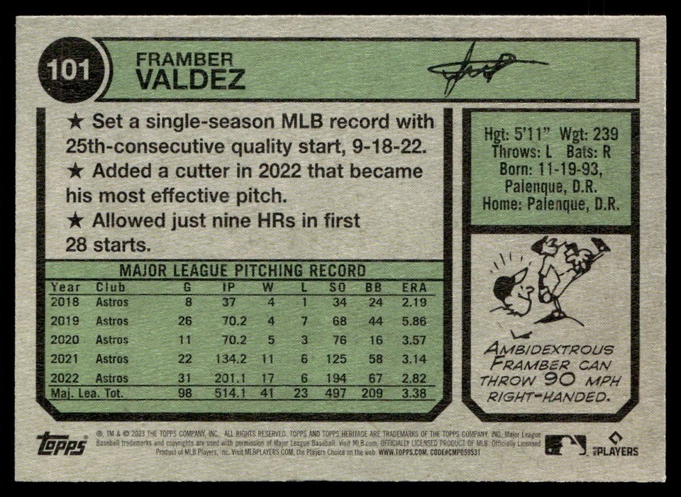2023 Topps Heritage Framber Valdez Houston Astros #101 | eBay