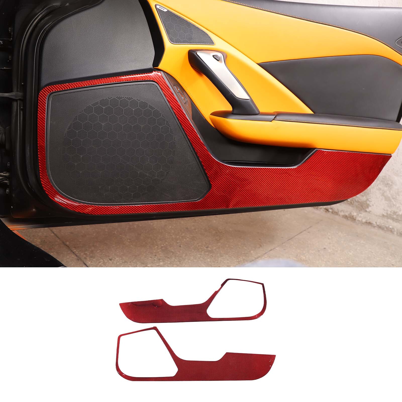 Red Carbon Car Door Panel Anti-kick Trim All-inclusive For Corvette C7 ...