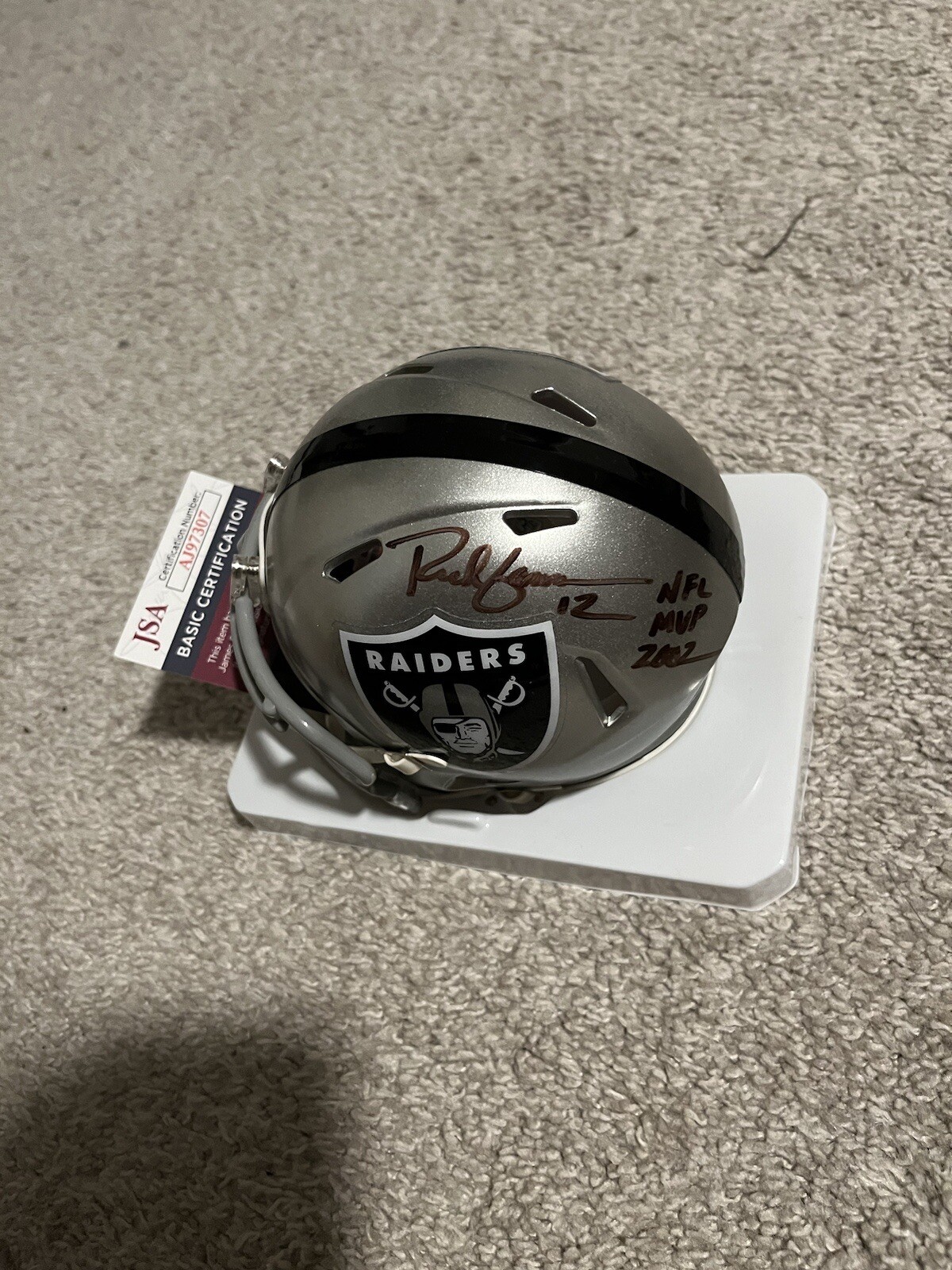 Rich Gannon NFL MVP 2002 Autographed Raiders Speed Mini Football Helmet ...