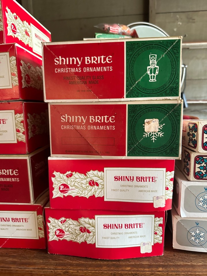 Vintage SHINY BRITE SANTA LAND & HOLLY GLASS Christmas Ornaments LOT of ...