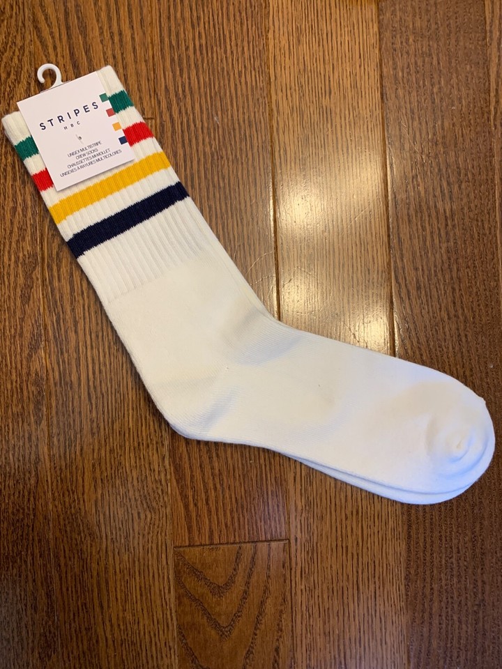 Hudsons Bay HBC Stripes Crew Socks Unisex CHOOSE Navy or White L/XL NWT ...