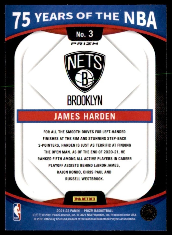 2021-22 Donruss Optic Basketball 75 Years Of The NBA #3 James Harden | eBay