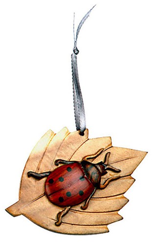 Ladybug - Double-sided Wood Intarsia Christmas Tree Ornament - Beetle ...