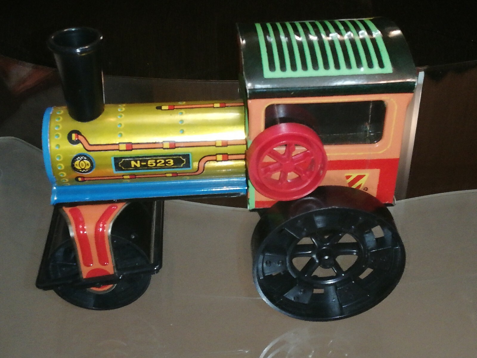 VINTAGE RARE MECHANICAL ROAD ROLLER Clock work WIND-UP TIN TOY.Steam ...