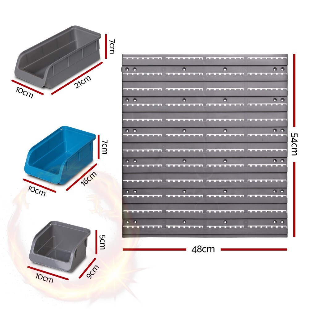 Giantz Wall-Mounted 96 Storage Bin Rack Shelving Organiser - BIN-WALL ...