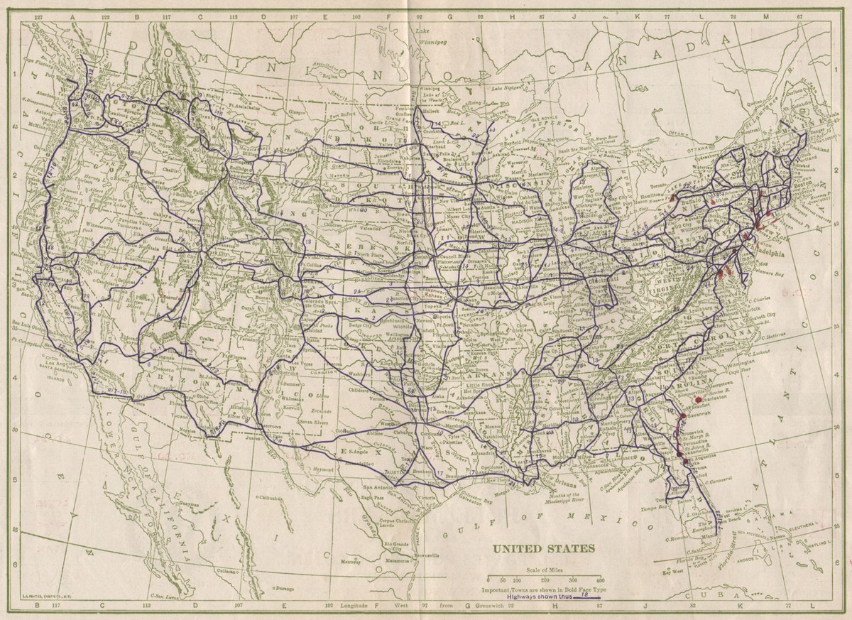 Vintage United States Hwy Map 30,980 United States Highway Map Stock