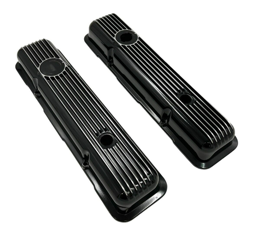 Pair OE LT1 Style Black Aluminum Valve Covers w/ Gaskets Small Block ...