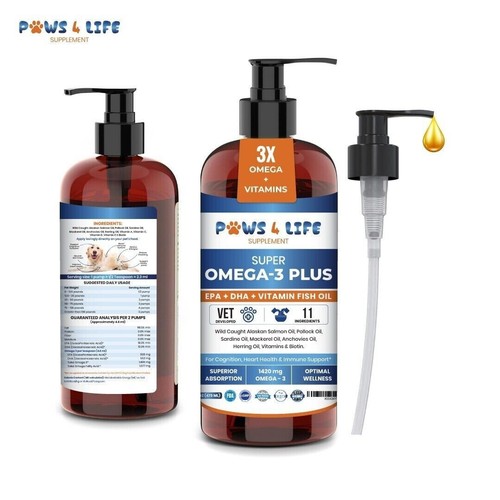 PAWS 4 LIFE SUPER OMEGA 3 PLUS FISH OIL 4 DOGS & PETS - 11 WILD OiI ...