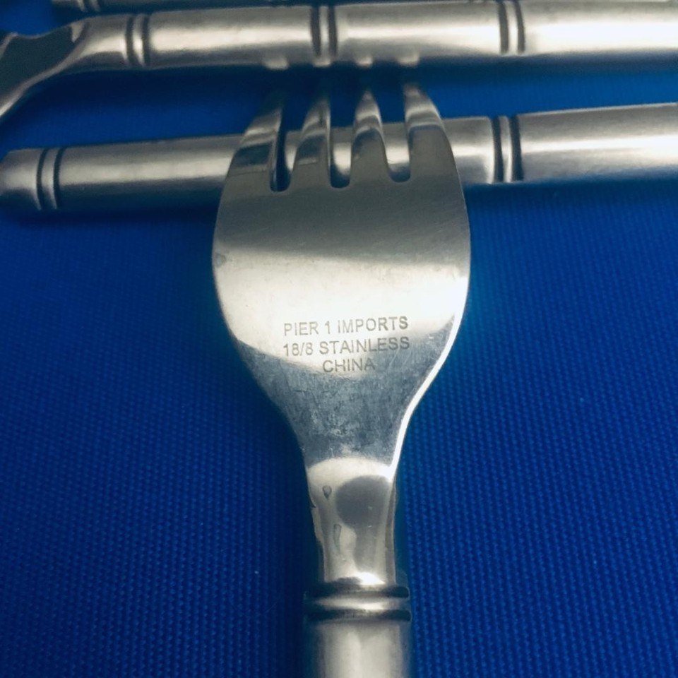 10 pc. Pier 1 Imports Flatware 18/8 Stainless Bamboo Handle Service For ...