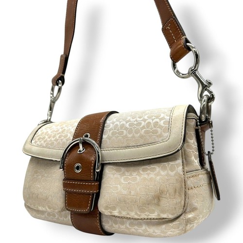 COACH Mini Signature Shoulder Bag White Canvas Leather Authentic | eBay UK