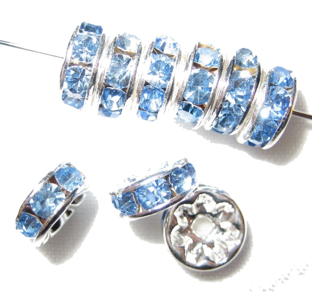 20 Swarovski Rhinestone Rondelles 8mm Silver / Light Sapphire | eBay