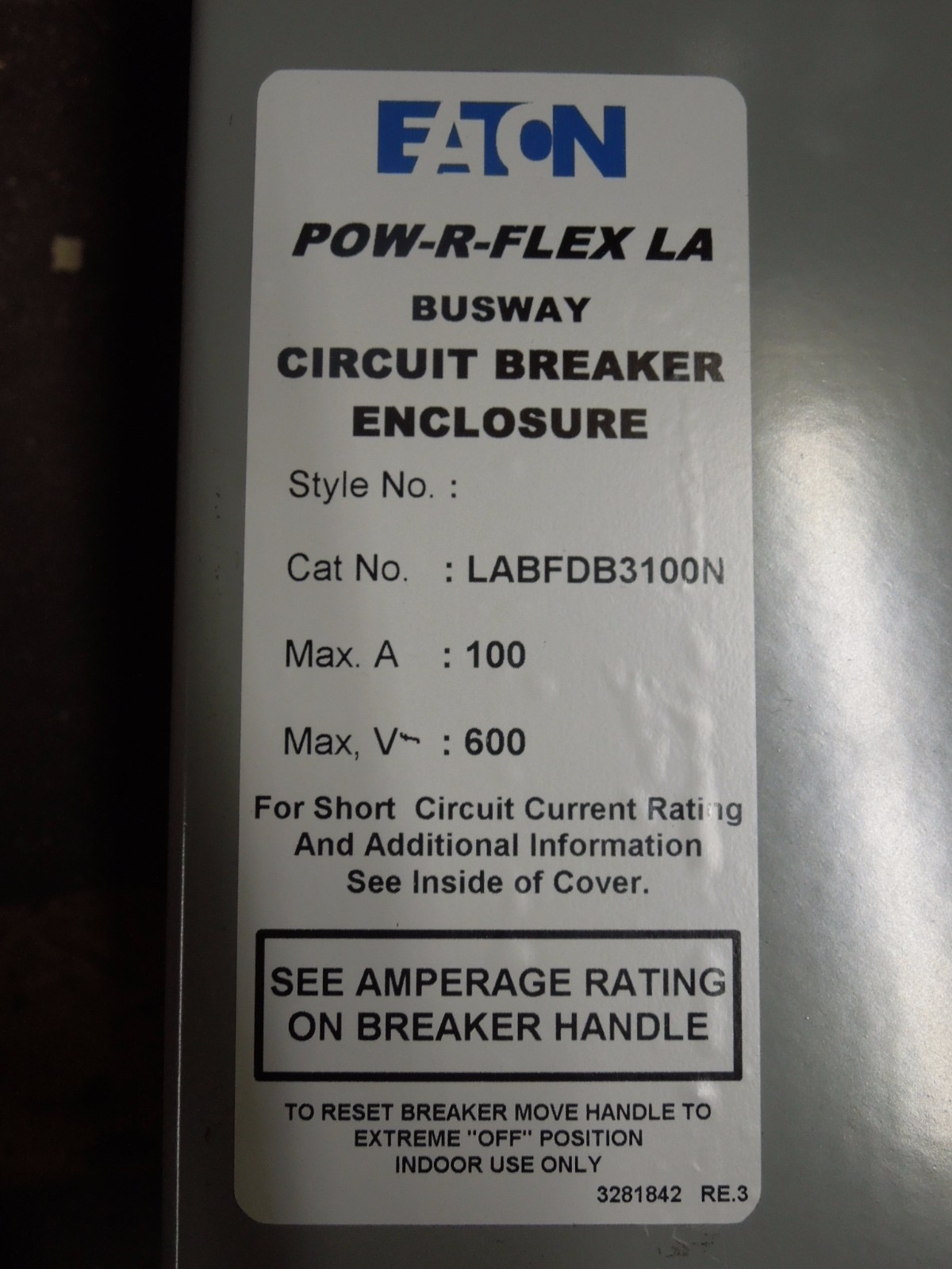 Eaton+LABFDB3100N+Pow-R-Flex+LA+Busplug+100A+3ph+4w+600V+Circuit ...