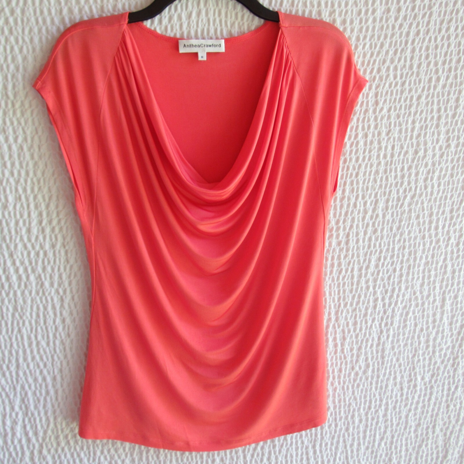 Coral Silk Cowlneck Top M Anthea Crawford Short Sleev… - Gem
