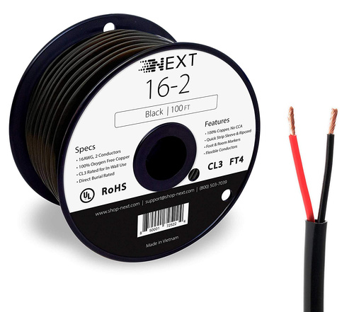16/2 Speaker Wire - 16 Awg/Gauge 2 Conductor - UL Listed in Wall (CL2 ...