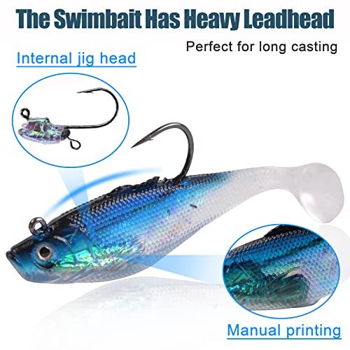 Pre-Rigged Jig Head Soft Fishing Lures, Paddle Tail Swimbaits for Bass ...