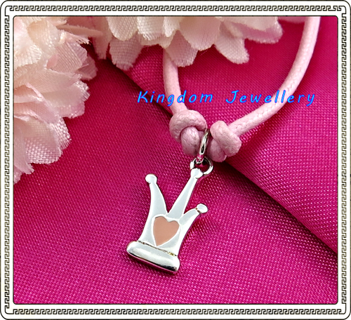 925 Sterling Silver Enamel Princess Crown Cord& Pendant for Kids ...