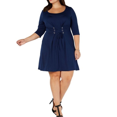LOVE SQUARED NEW Women's Navy Plus Size Corset-front A-Line Dress 1X TEDO | eBay