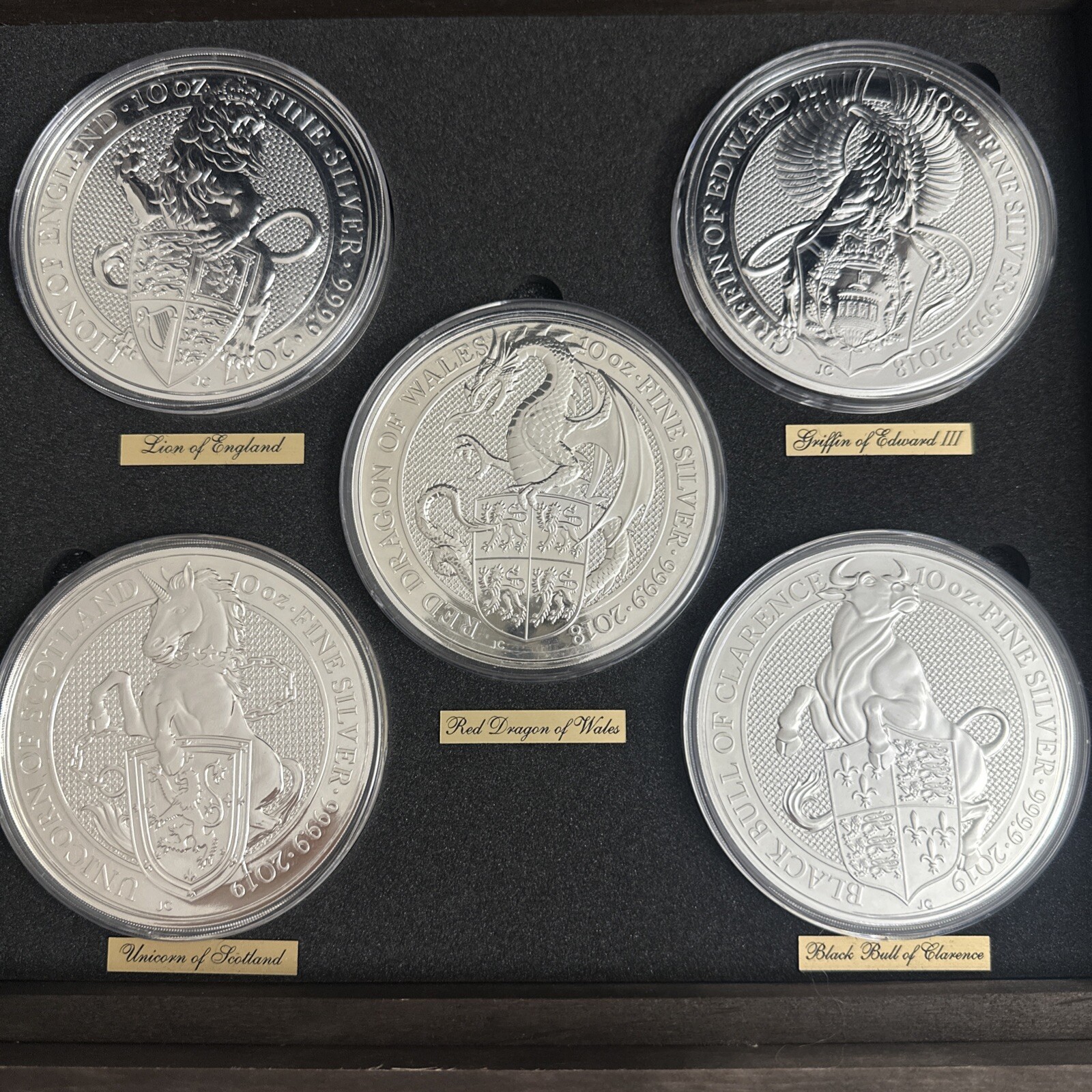 10 oz Queen's Beasts .999 Silver Coins FULL SET Perfect !w Custom ...