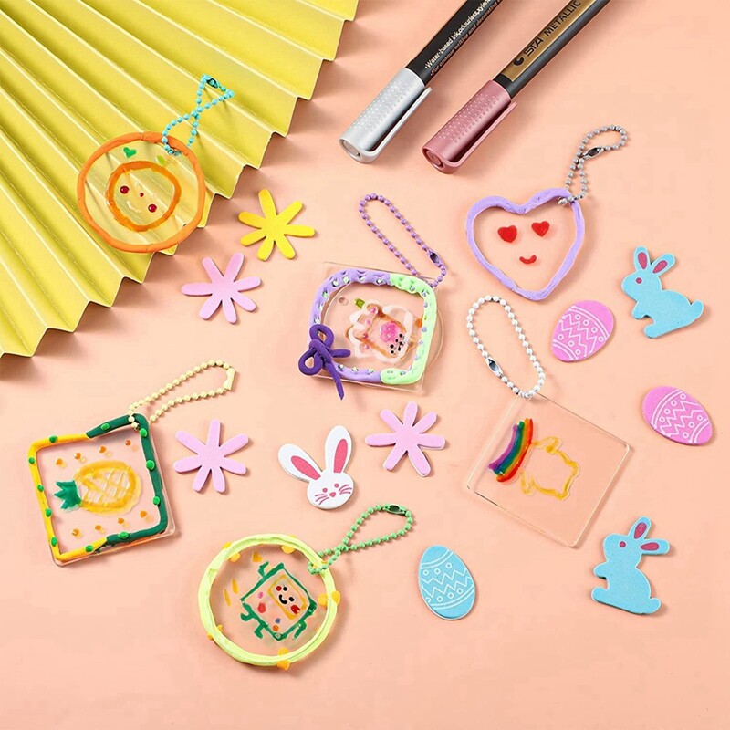 100Pcs Acrylic Keychain Blanks Decoration Crafts Round Heart-Shaped ...