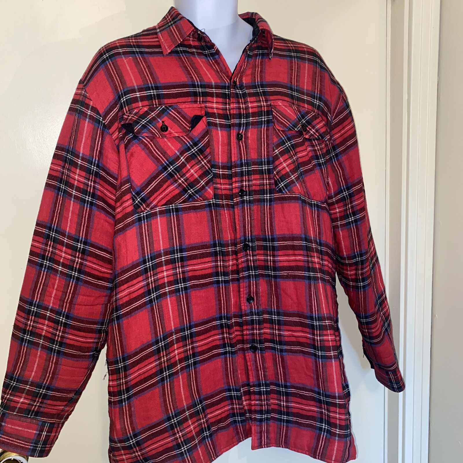VTG Coleman Large Tall Men Red Plaid Flannel Button-Up Long Sleeve ...