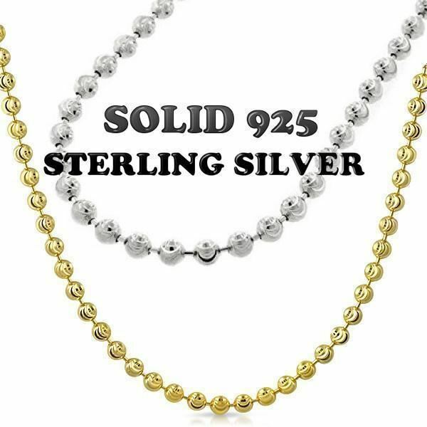 Ball Moon Chain SOLID 925 Silver 14k Yellow Gold Plated Hip Hop Cut Men ...