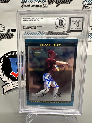 CHASE UTLEY 2002 BOWMAN CHROME RC ROOKIE SIGNED BASEBALL ON CARD ...