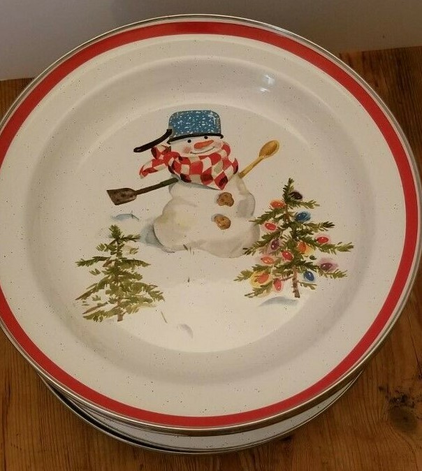 Hallmark Jan Karon 10 1/2" enamelware snowman plates set of 3 | eBay