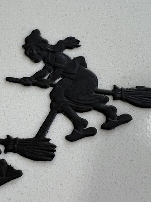 Vintage German Witch Broom Halloween Embossed Cardboard Decoration,1 1/ ...