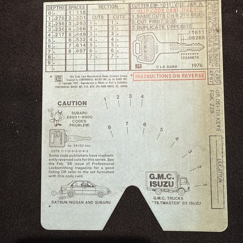 HPC FX67 Code Card HPC CODE MACHINE CODE CARD Locksmith | eBay