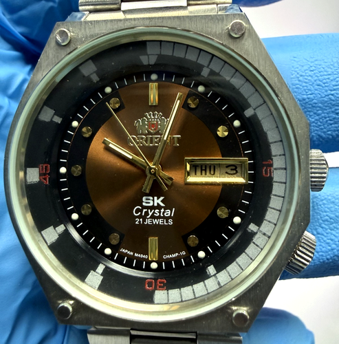 Vintage ORIENT SK Crystal 21 Jewels Automatic Arabic Day-Date Japanese ...